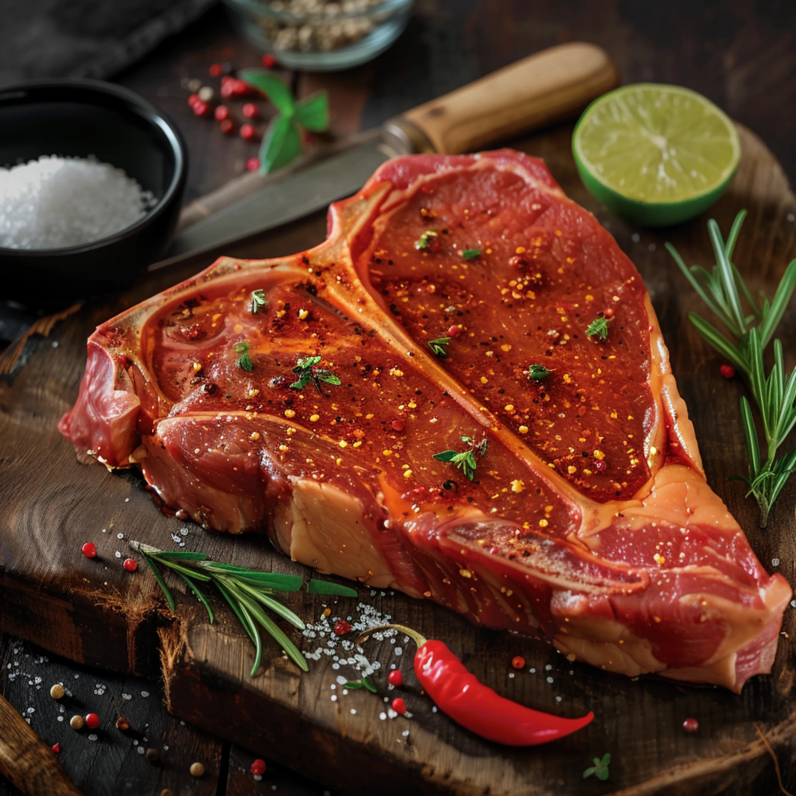 Beef T-Bone Steak – Hot and Spicy (2 x 16oz/450g) – The Black Farmer